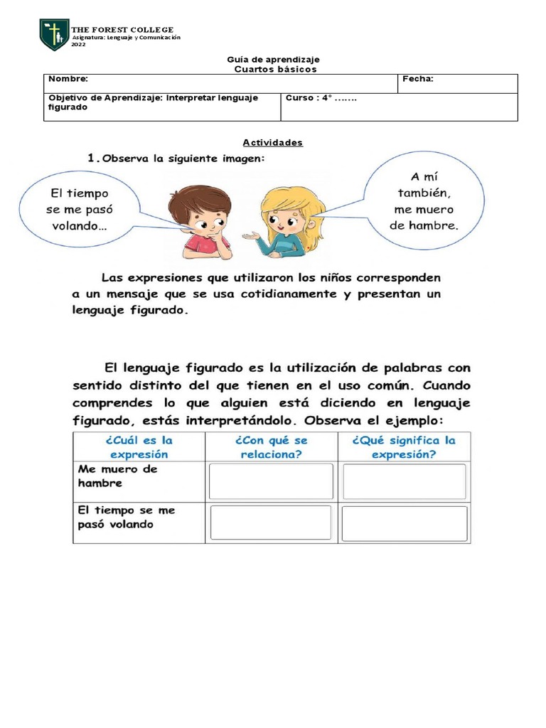 Guia de Lenguaje Figurado | PDF | Artes del Lenguaje y Comunicación