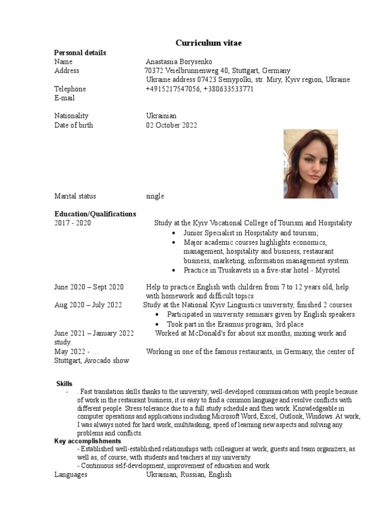 Curriculum Vitae: Personal Details | PDF | Communication | Learning