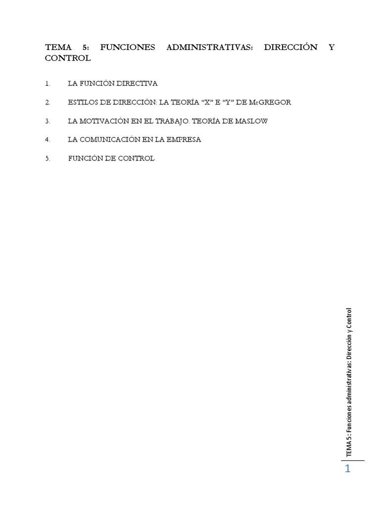 Tema 5 - Funciones Administrativas Dirección y Control (Actualizado) | PDF | Motivación ...