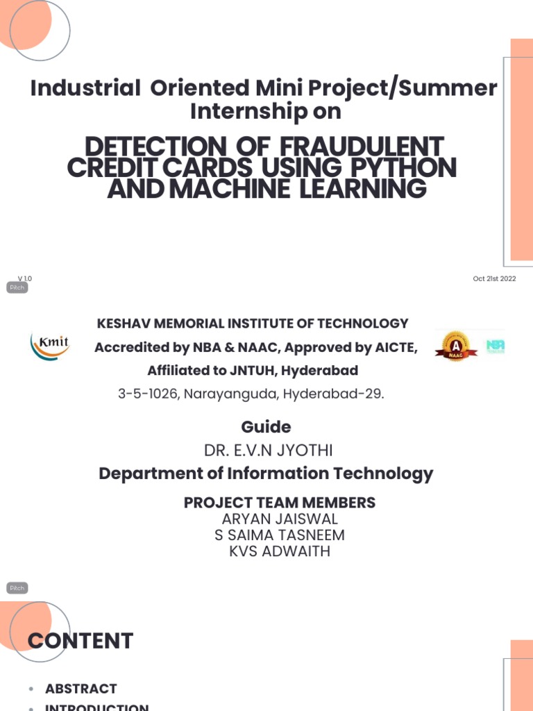 Industrial Oriented Mini Project - Summer Internship On | PDF | Credit Card | Machine Learning