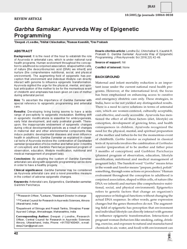 I Garbha Samskari Ayurveda Wayof Epigenetic Programming | PDF ...