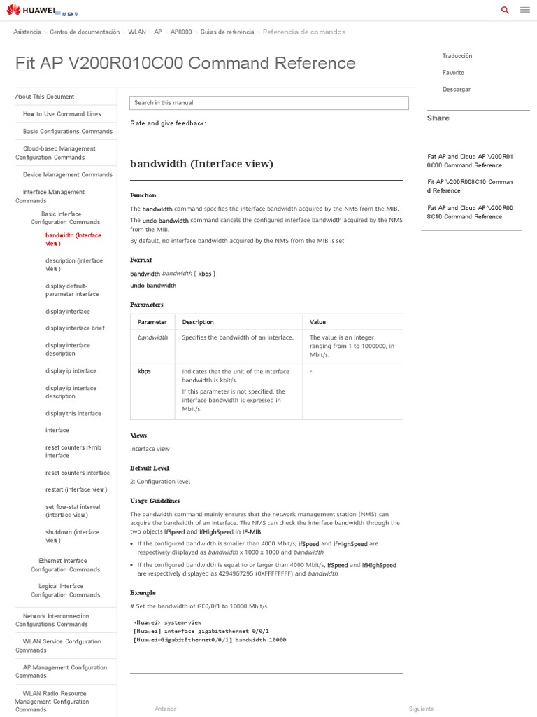 Bandwidth (Interface View) - Command Reference - Huawei | PDF ...