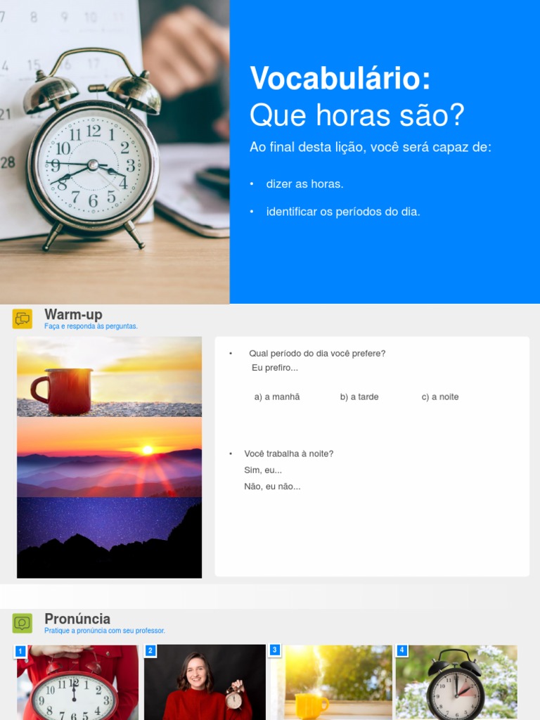 Aprendendo a Dizer as Horas em Português | PDF | Artes Linguísticas e ...