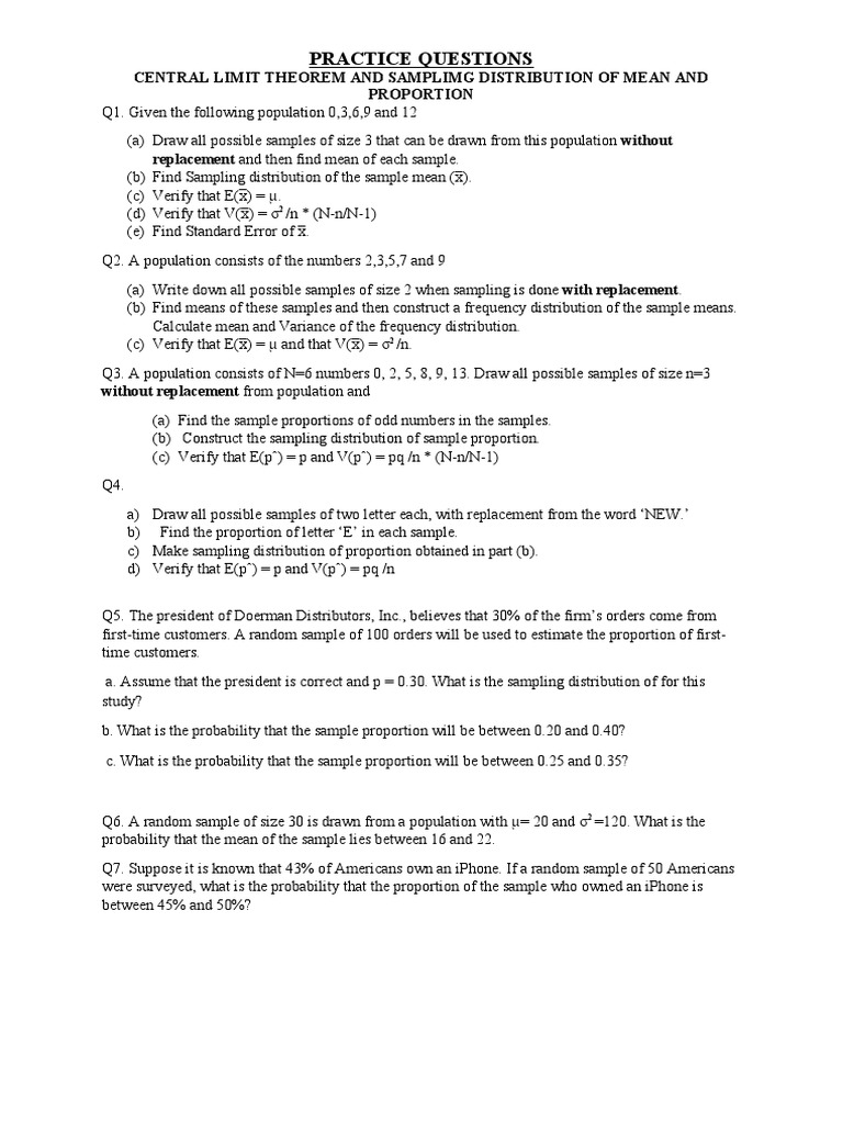 Practice Questions | PDF | Sampling (Statistics) | Standard Deviation
