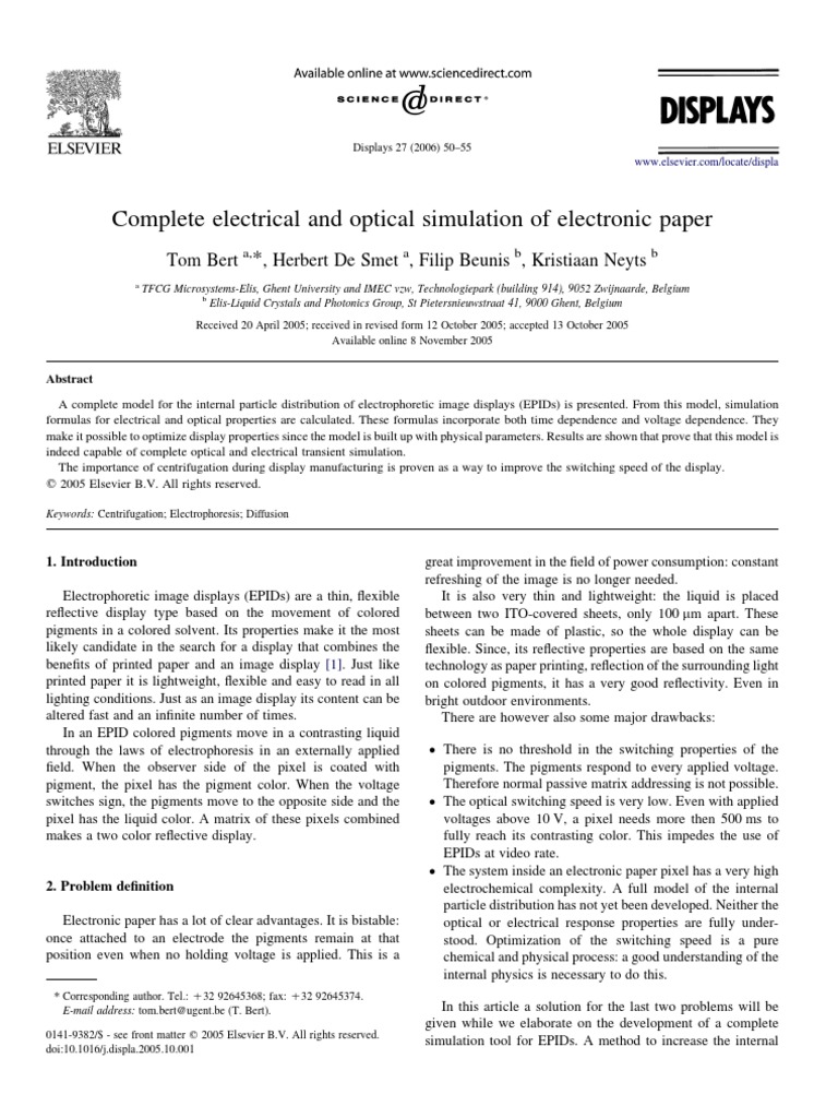 Complete Electrical and Optical Simulation of Electronic Paper | PDF ...