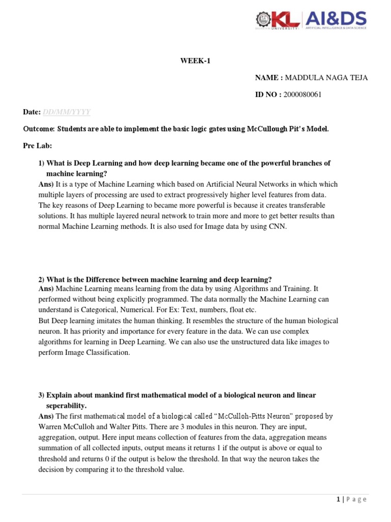 Week 1 | Download Free PDF | Deep Learning | Machine Learning