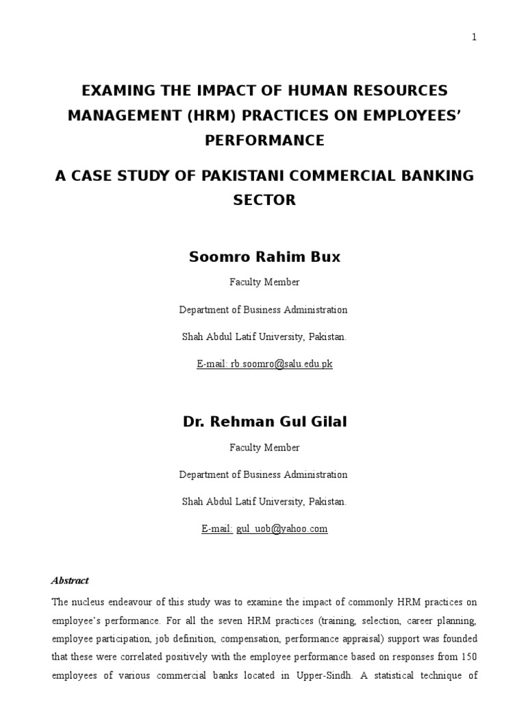 Examing The Impact of Human Resources Management (HRM) Practices On ...