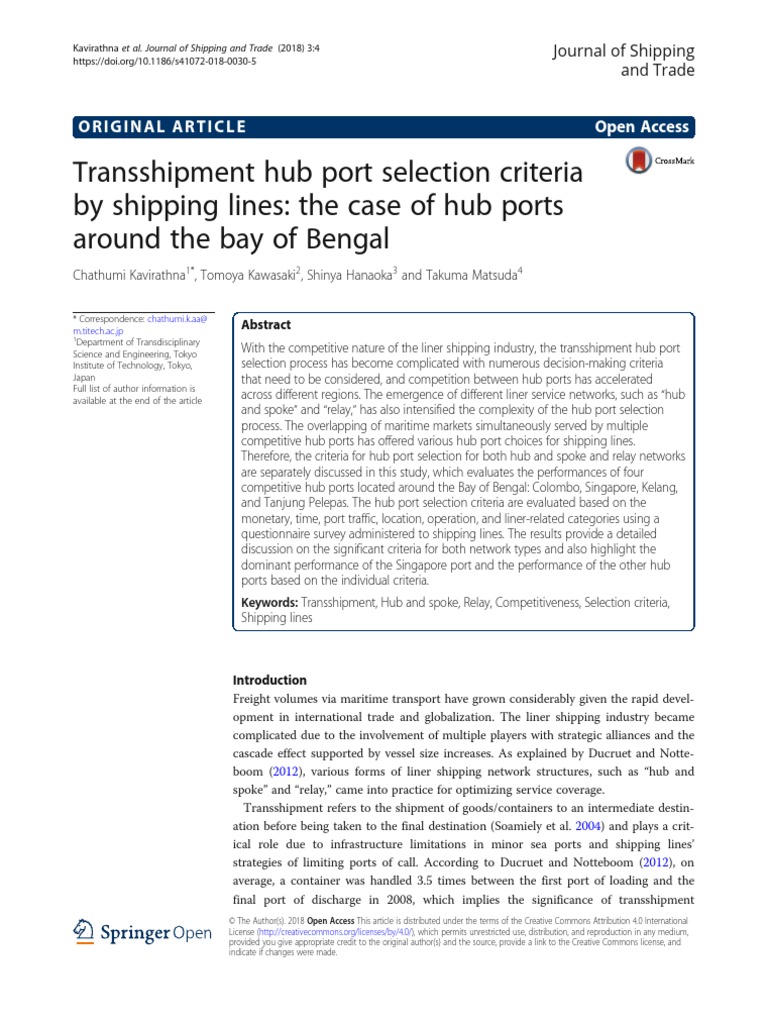 Transshipment Hub Port Selection Criteria by Shipping Lines: The Case ...