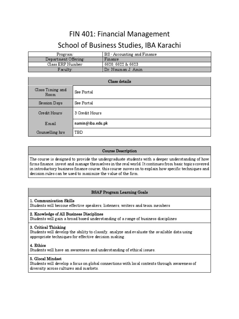 FIN 401 Financial Management | PDF | Capital Budgeting | Capital Structure