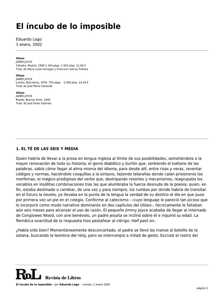 Ulises de Joyce Analisis Comparativo de Traducciones Al Espanol | PDF ...