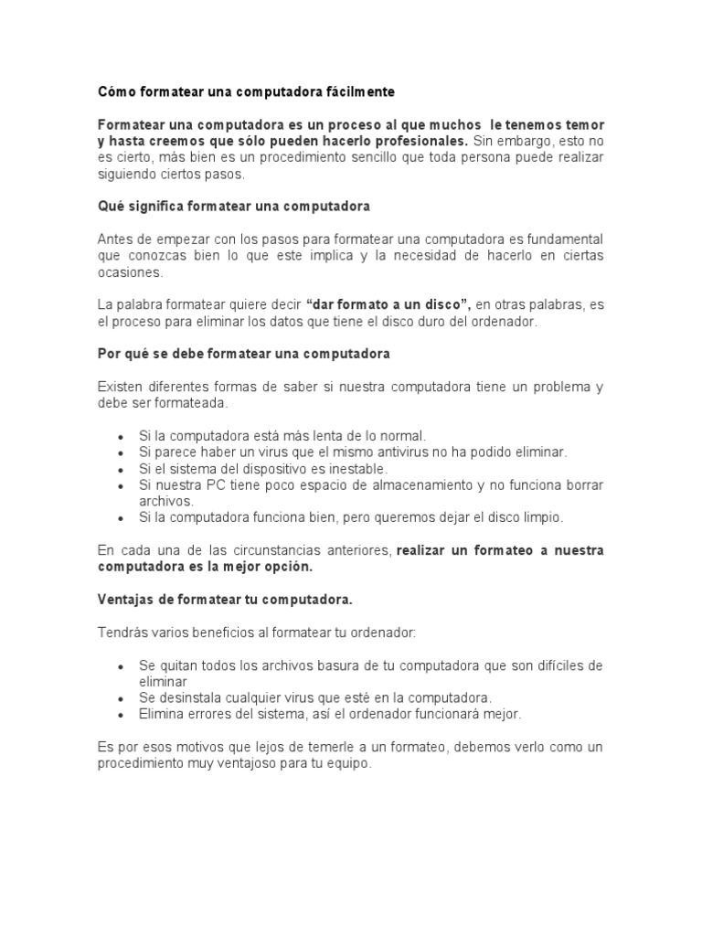 Cómo Formatear Una Computadora Fácilmente | PDF | Windows 10 | Archivo de computadora