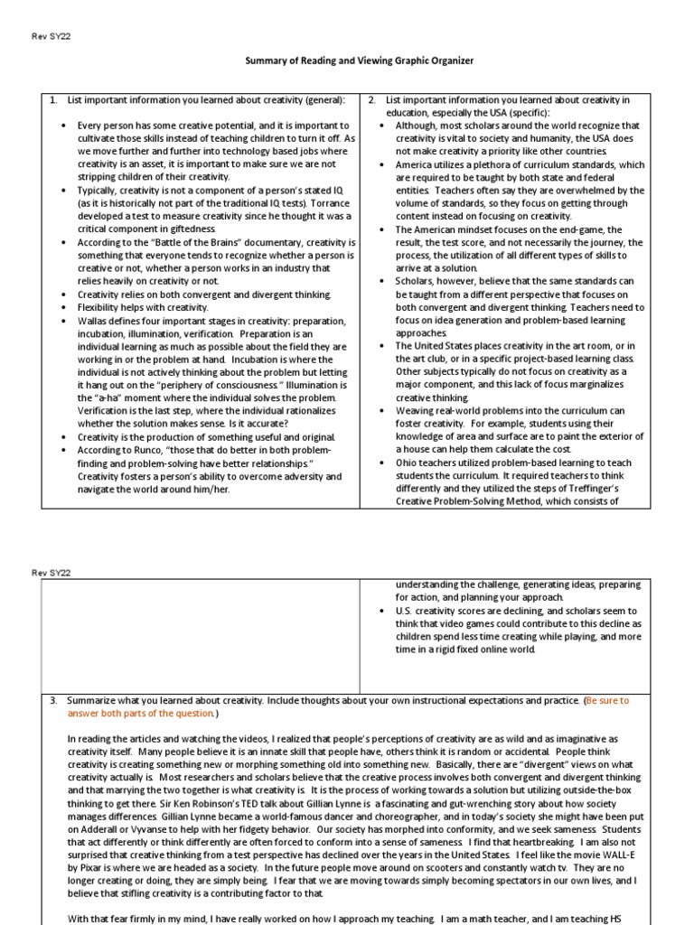 Creativity Graphic Organizer | PDF | Creativity | Thought