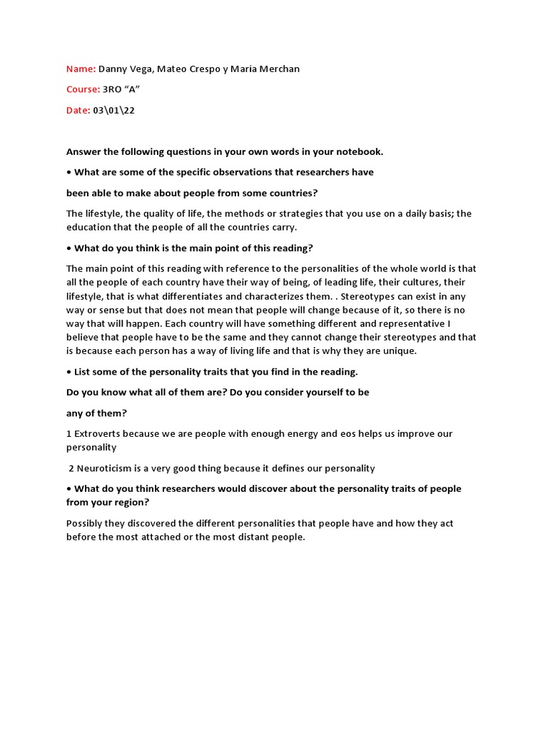 Global Personality Traits Analysis | PDF