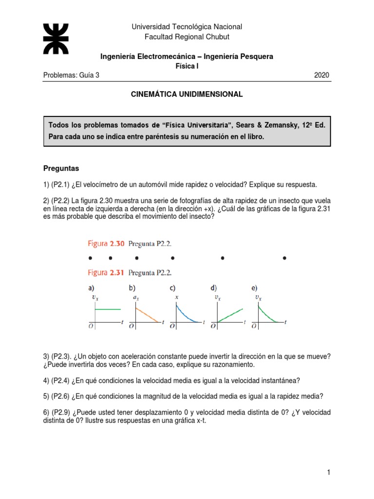 Guia 3 Cinematica en Una Dimension | PDF | Velocidad | Aceleración