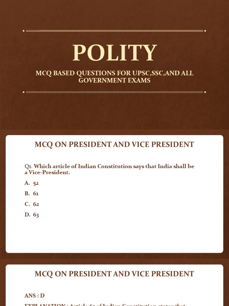Polity - 2 MCQ | PDF | Government Of India | Political Charters