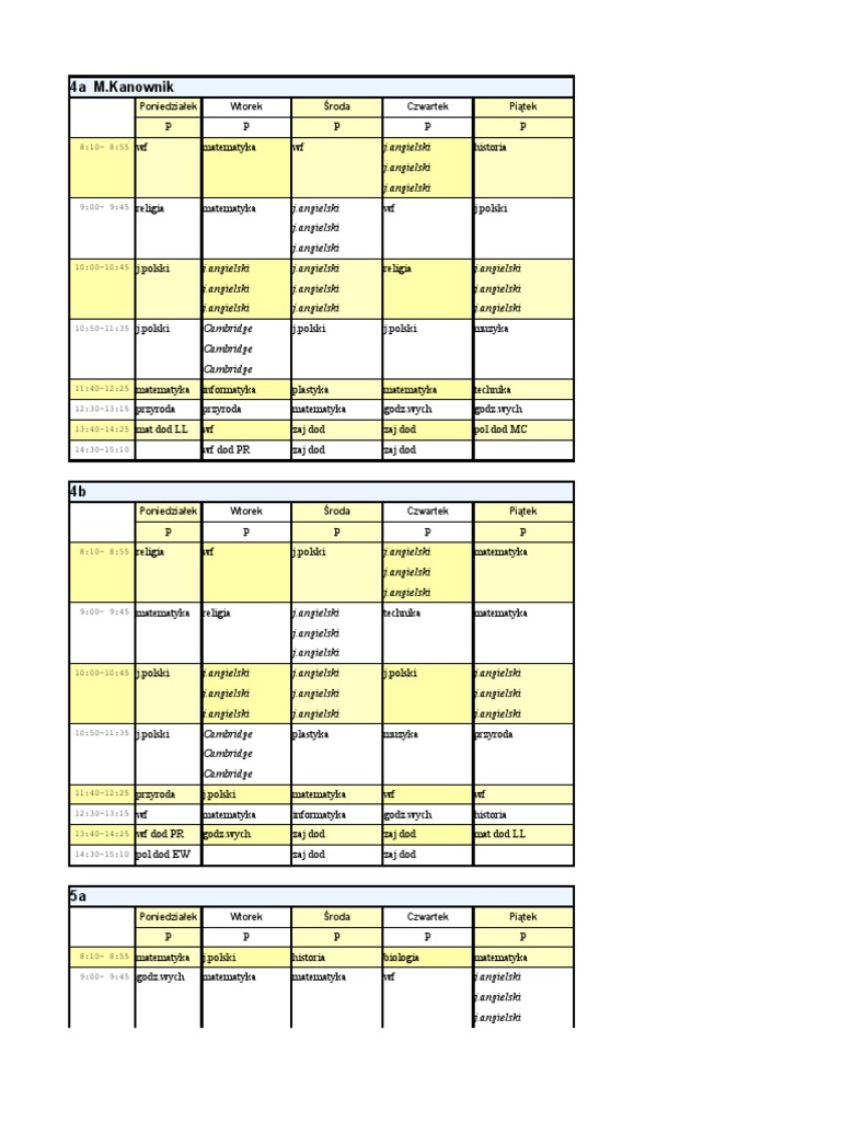 Plan Klas 4 6SP 2021 - 22 | PDF