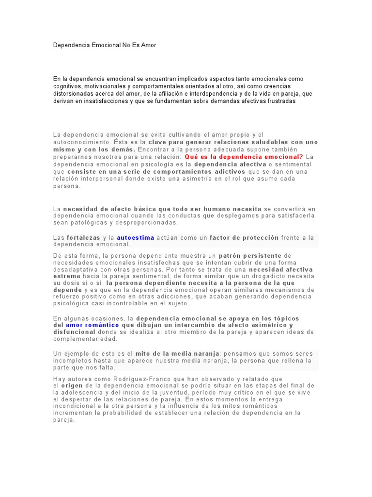 Dependencia Emocional No Es Amor | PDF | Las emociones | Amor