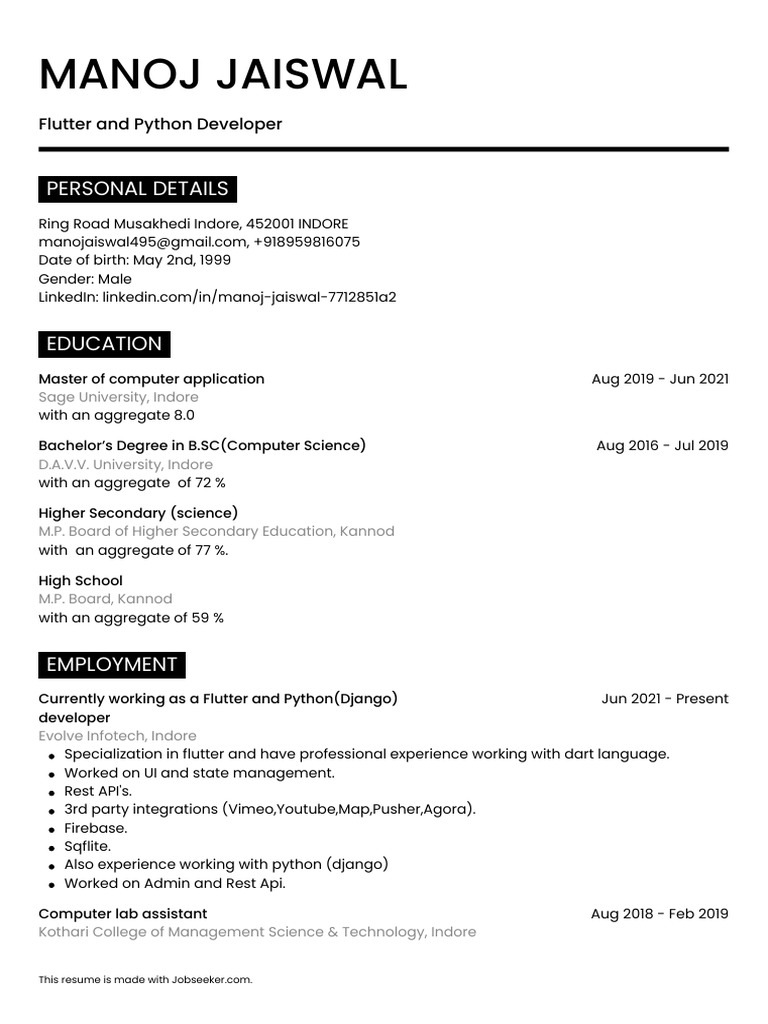 Manoj Jaiswal Resume | PDF | Computing | Software Engineering