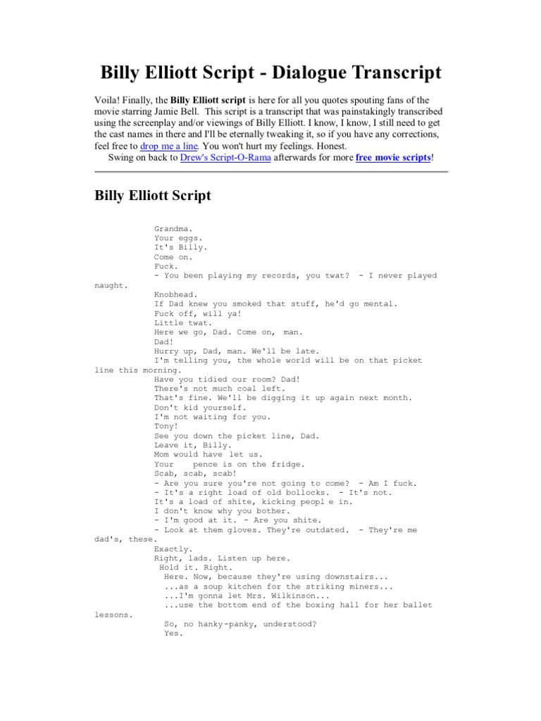 Billy Elliott Script | PDF | Dances | Leisure