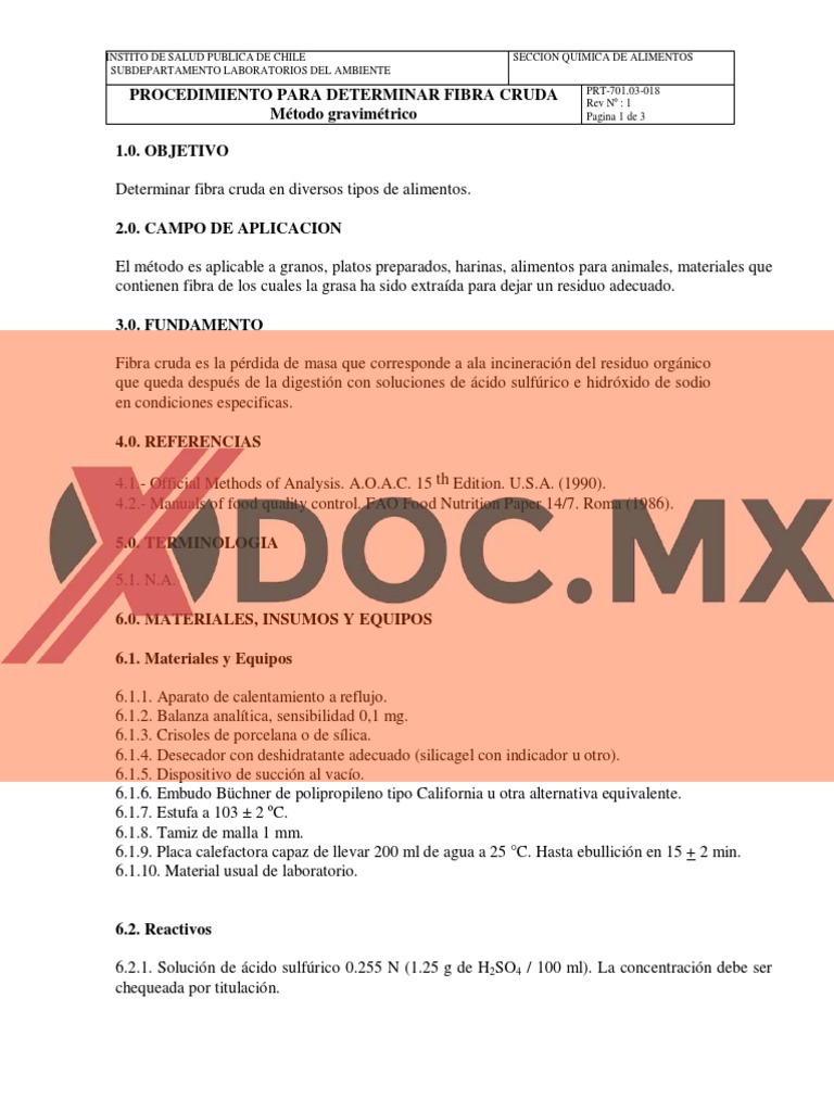 Determinación de fibra cruda en alimentos | PDF