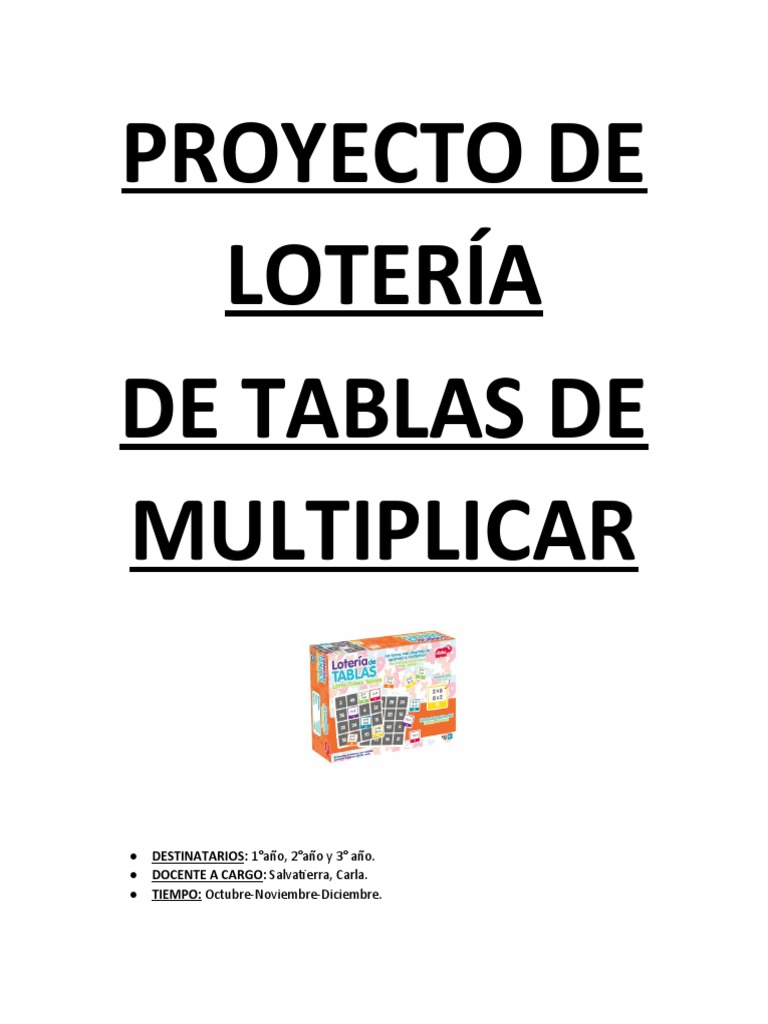 PROYECTO de LOTERÍA de Multiplicaciones | PDF | Crecimiento personal y profesional
