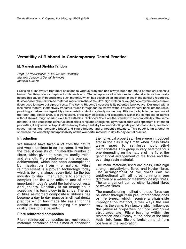Versatility of Ribbond in Contemporary Dental Prac | PDF | Composite Material | Dentures