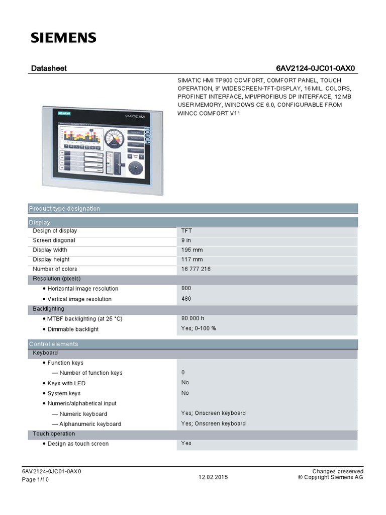 HMI TP900 Siemens 1-3 | PDF | Computer Keyboard | Display Resolution