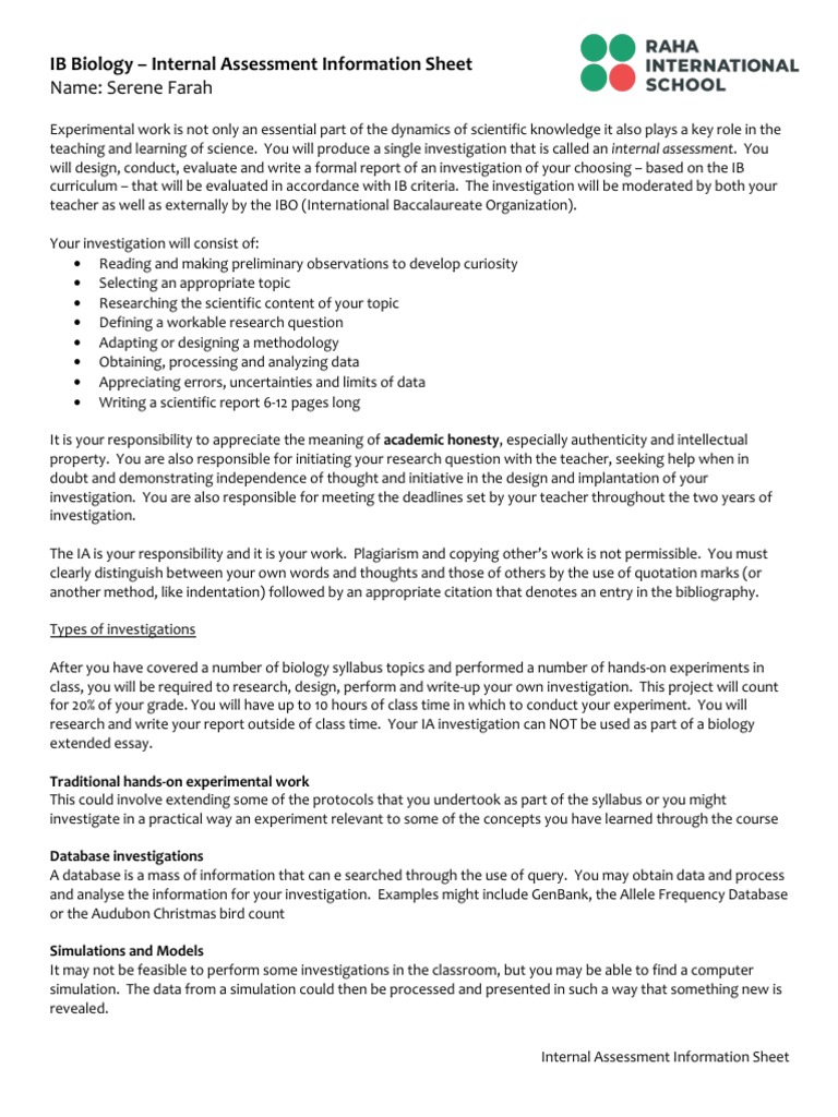 IB Biology IA Information | PDF | Evaluation | Cognition