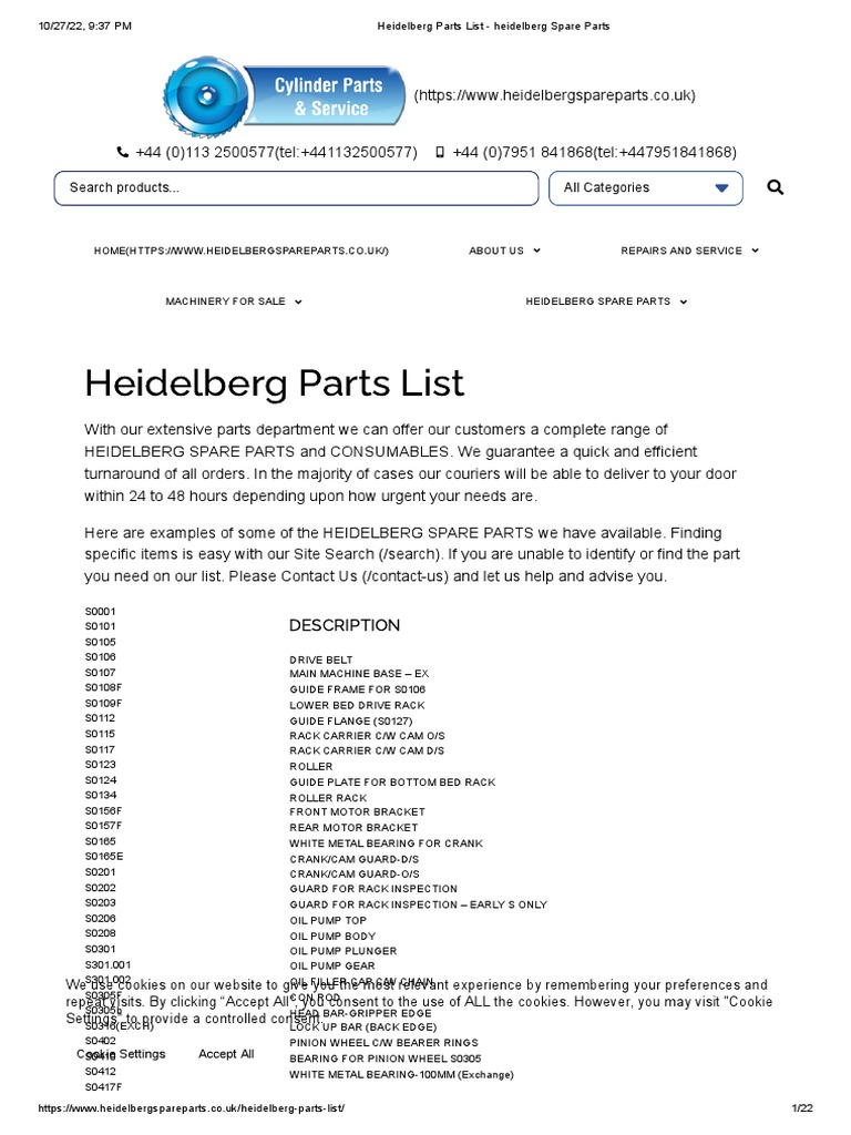 Heidelberg Parts List - Heidelberg Spare Parts | PDF | Gear | Pump