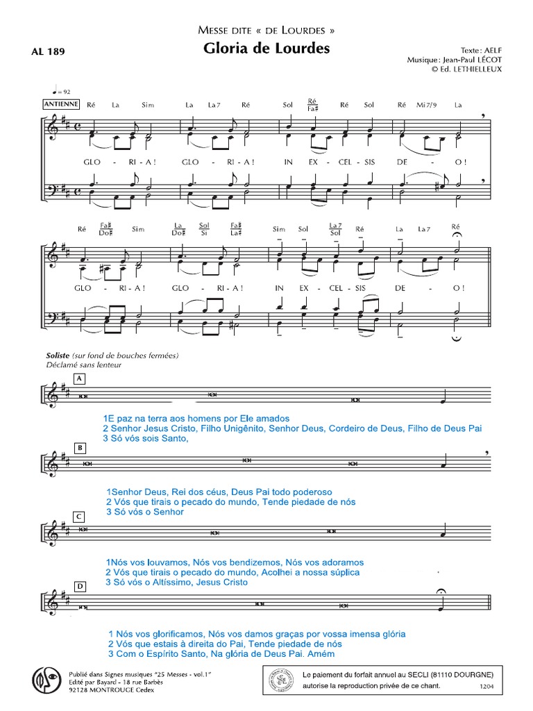 Gloria de Lourdes - Jean Paul Lecot | PDF