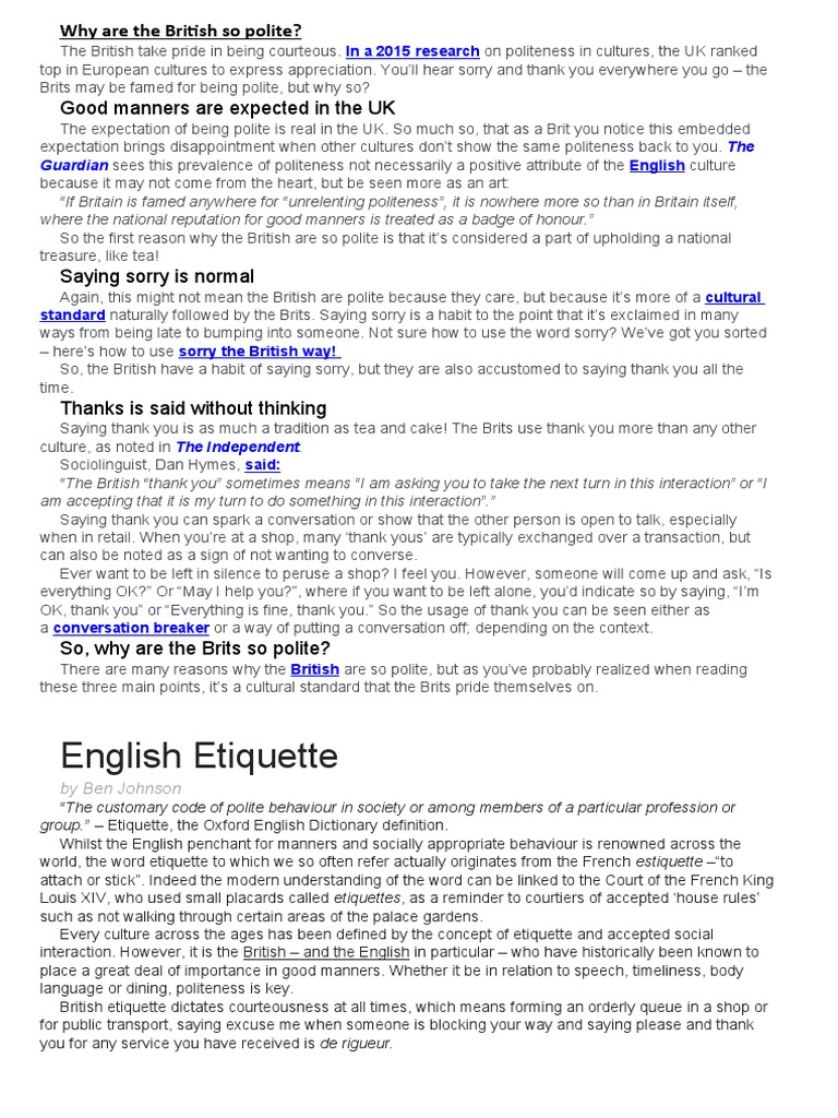 Why Are The British So Polite | PDF | Etiquette | Human Communication