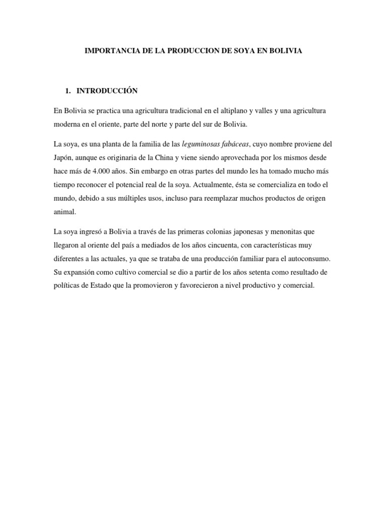 Importancia de la Soya en Bolivia | PDF | Haba de soja | Agricultura