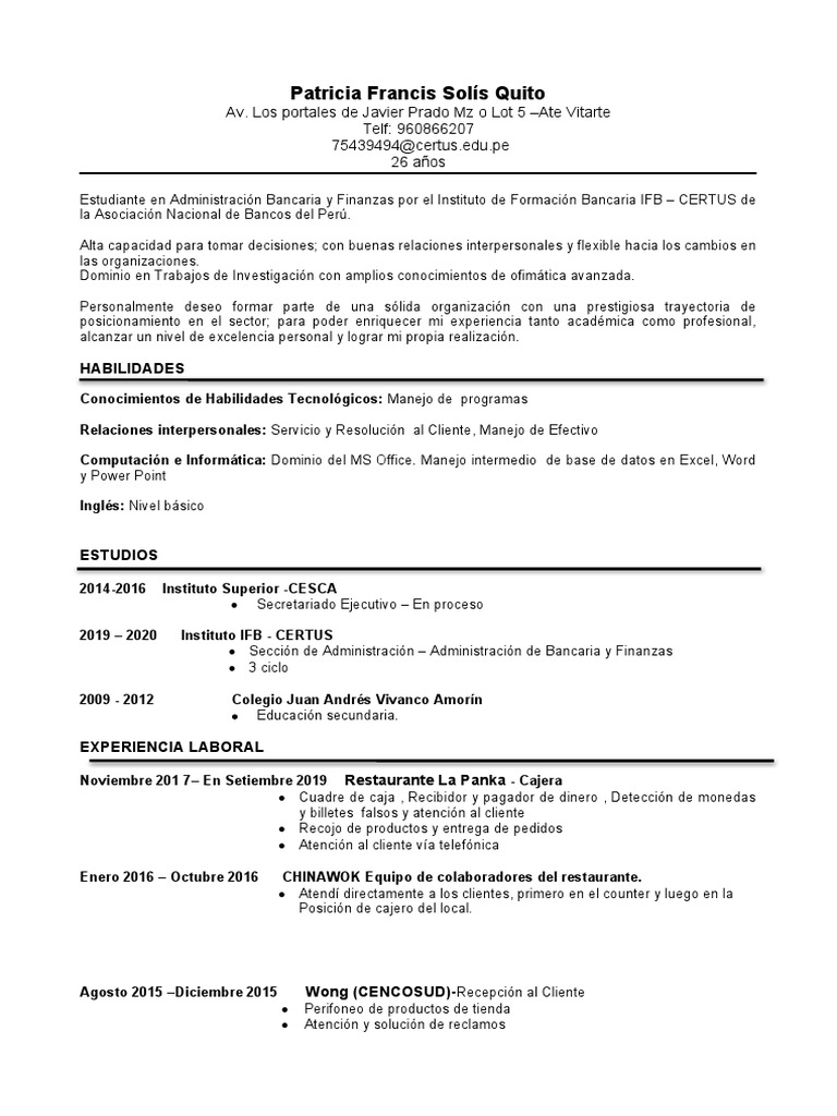 Nuevo CV Patricia Solis | PDF