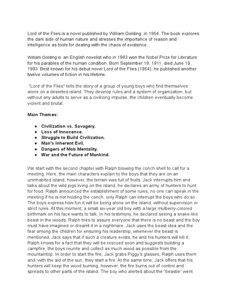 Chapter 2 Summary of Lord of the Flies | PDF