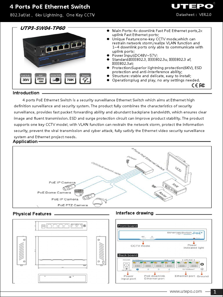 UTP3-SW04-TP60 Datasheet VER2.0 | PDF | Network Switch | Ethernet