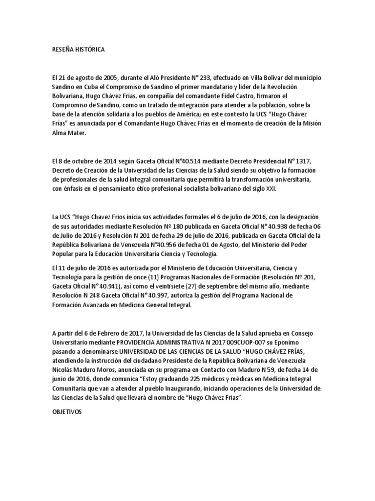 Historia y objetivos de la Universidad de las Ciencias de la Salud ... Historia y objetivos de la Universidad de las Ciencias de la Salud ...