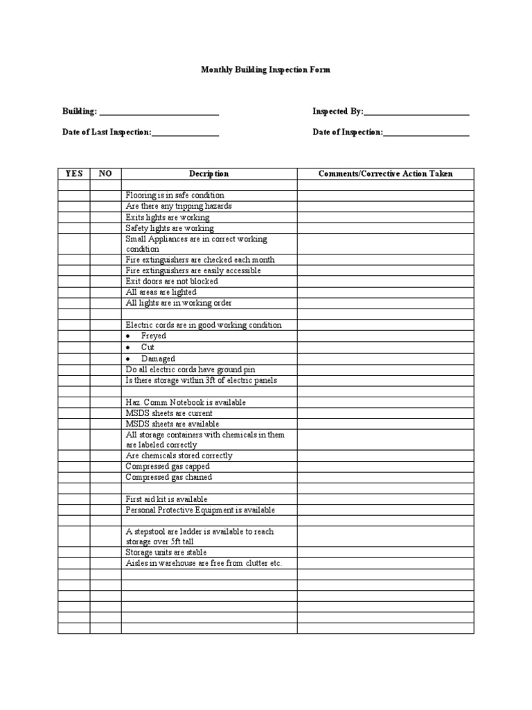 Monthly Building Inspection Checklist | PDF