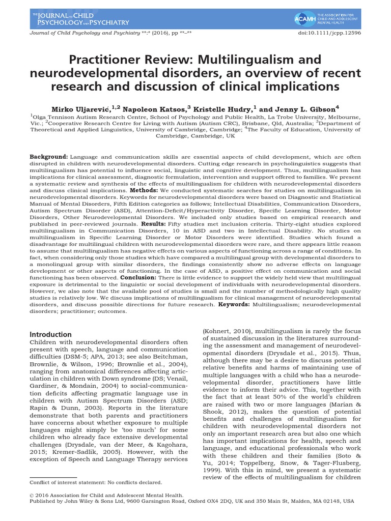 Practitioner Review - Multilingualism and Neurodevelopmental Disorders ...