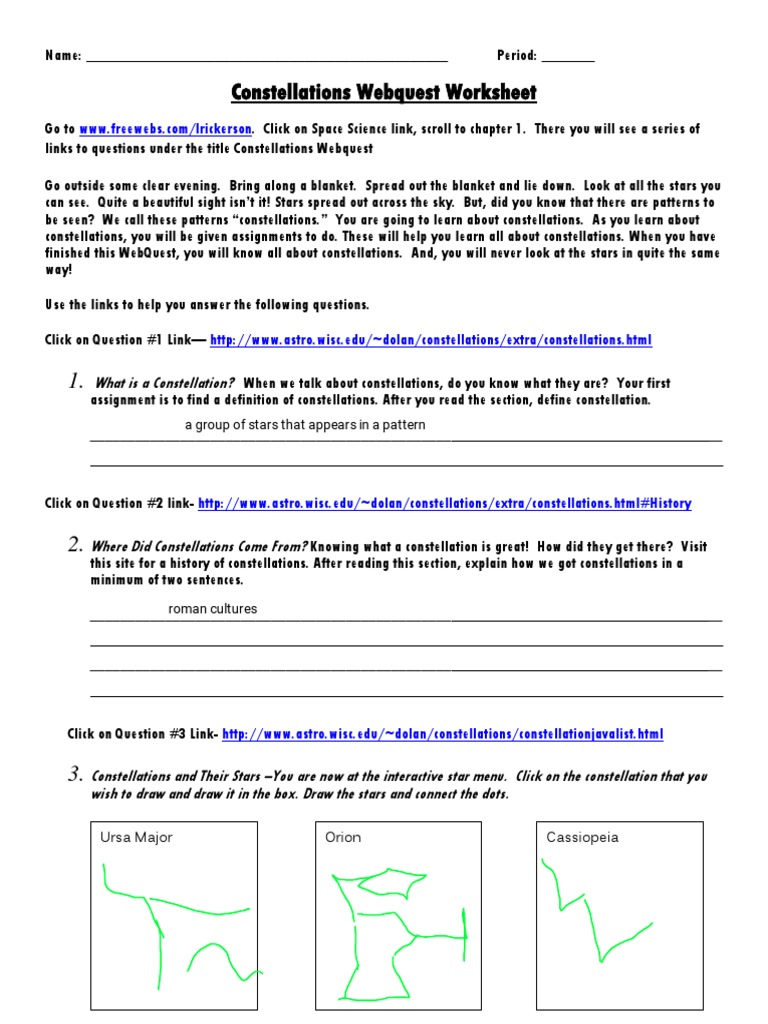 Constellations Webquest Worksheet | PDF | Stars | Constellation