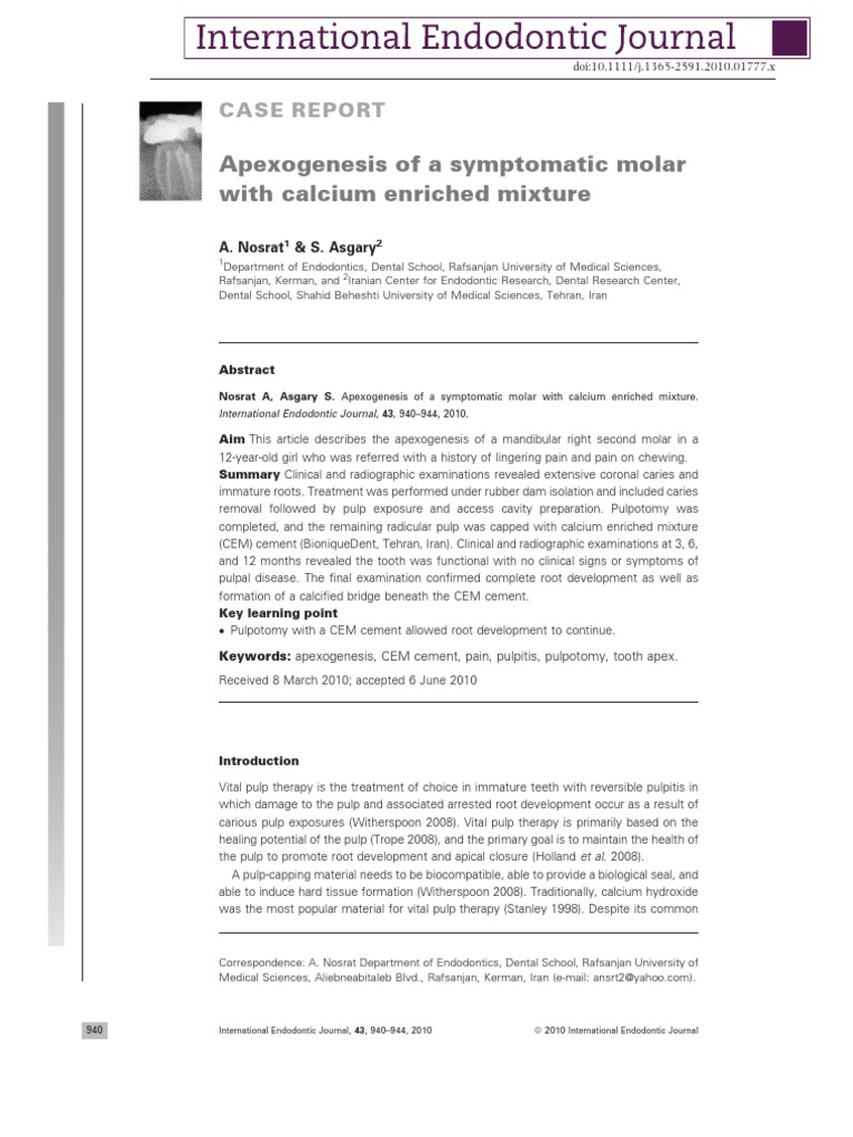 Apexogenesis of A Symptomatic Molar | PDF | Clinical Medicine | Dentistry