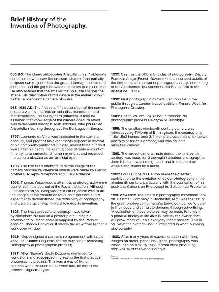 Brief History of The Invention of Photography | PDF | Science | Imaging