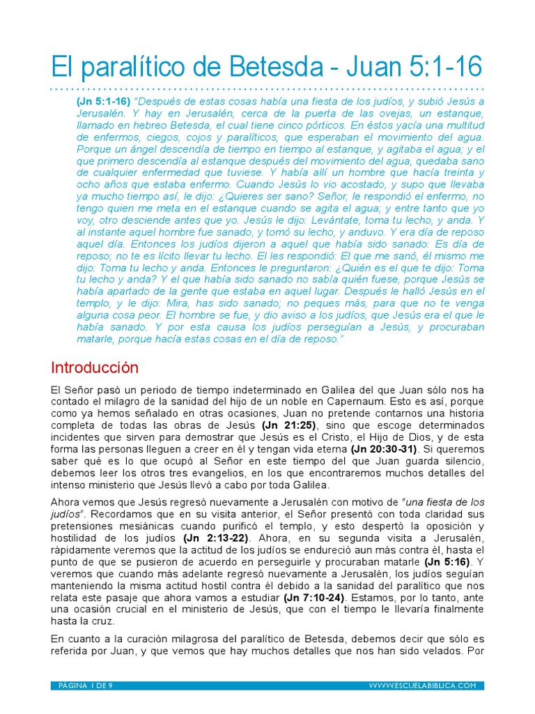 El Paralítico de Betesda - Juan 5 - 1-16 | PDF | Jesús | Juan el apóstol