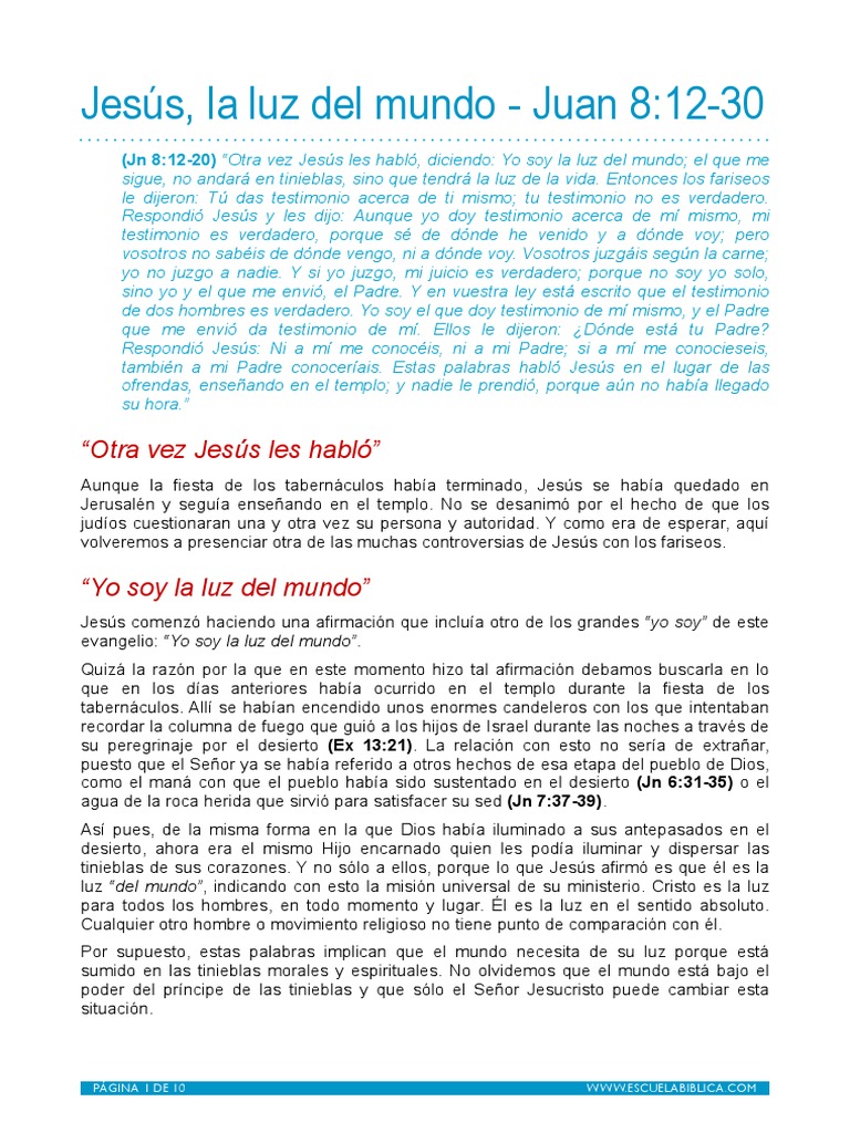 Jesús, La Luz Del Mundo Juan 8 - 12-20 | PDF | Jesús | Pecado