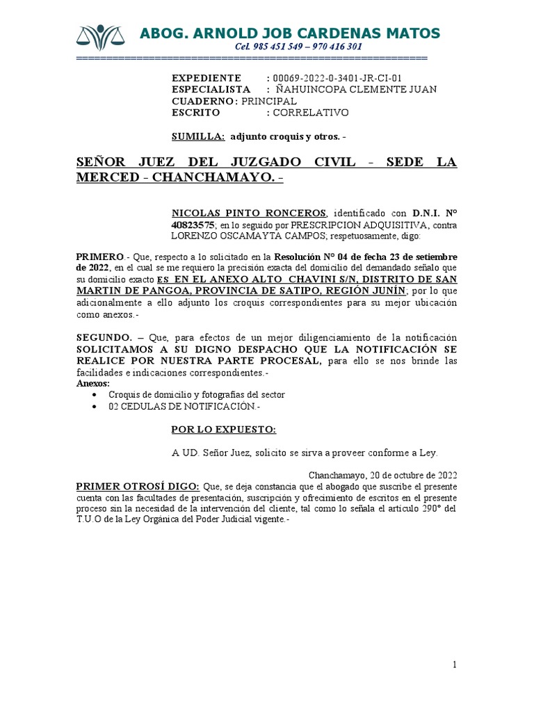 Escrito Solicito Oficio Presentacion de Oficios | PDF