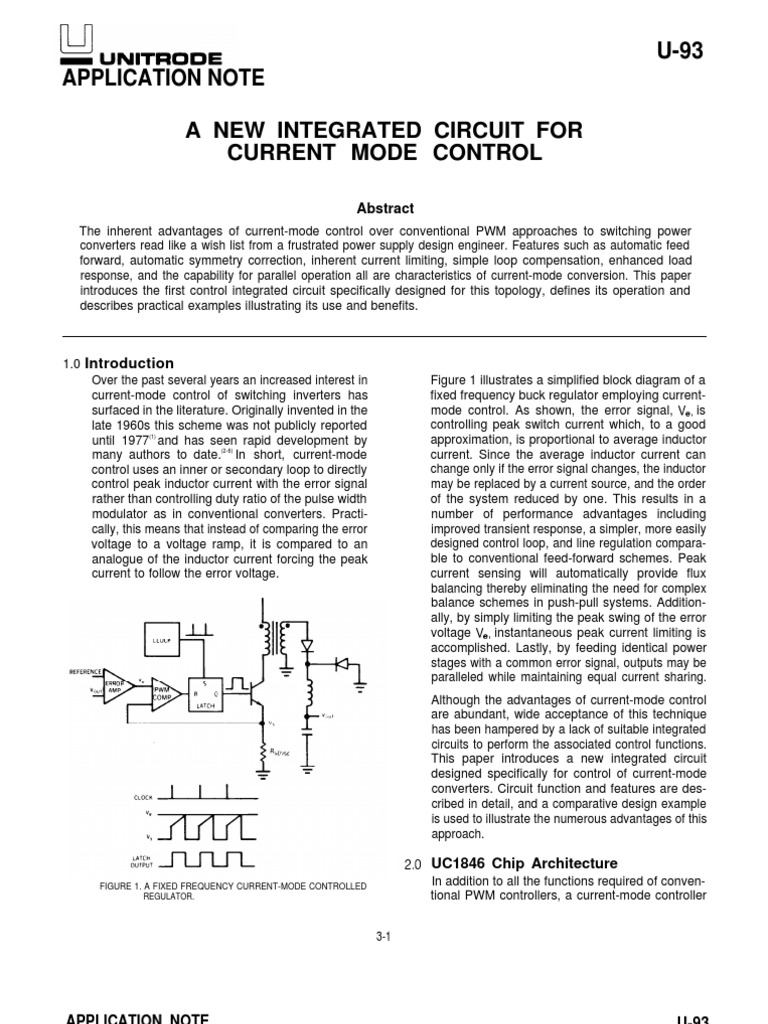 U-93 Application NOTE A New Integrated Circuit For Current Mode Control ...