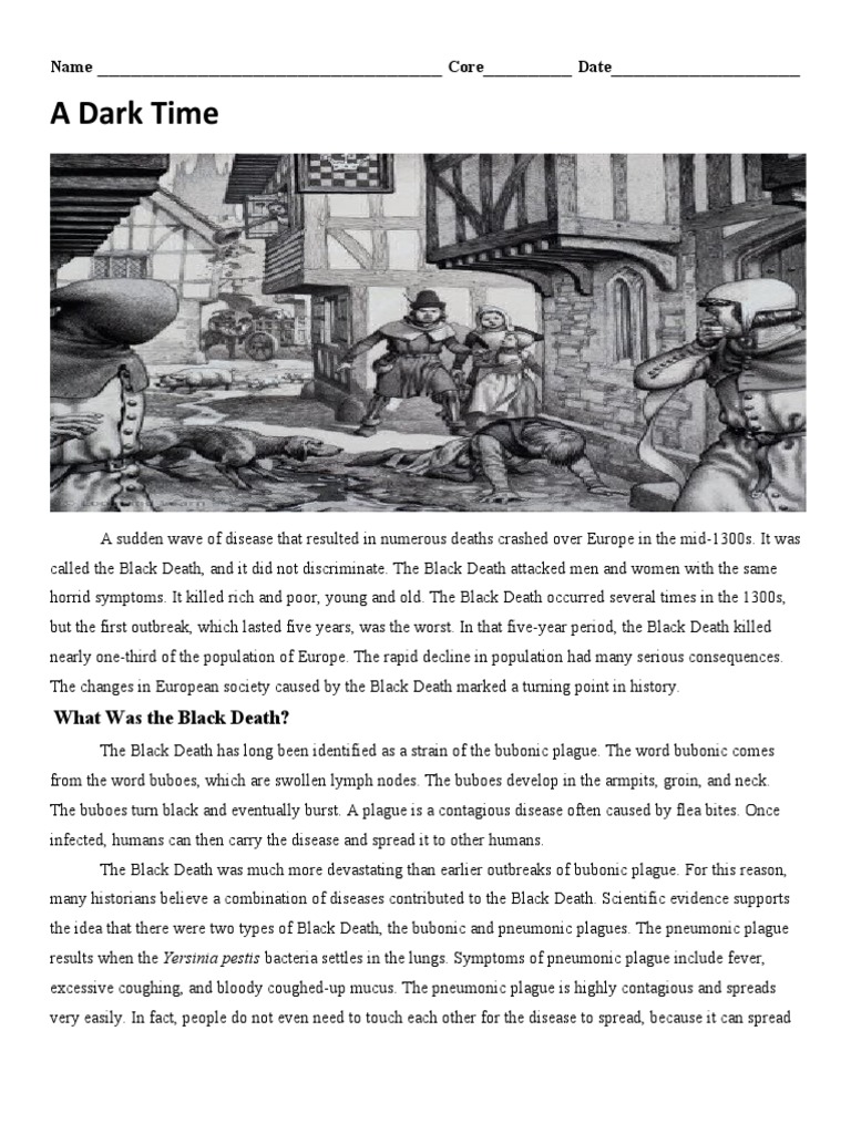 Reading Handout - A Dark Time | PDF | Black Death | Serfdom