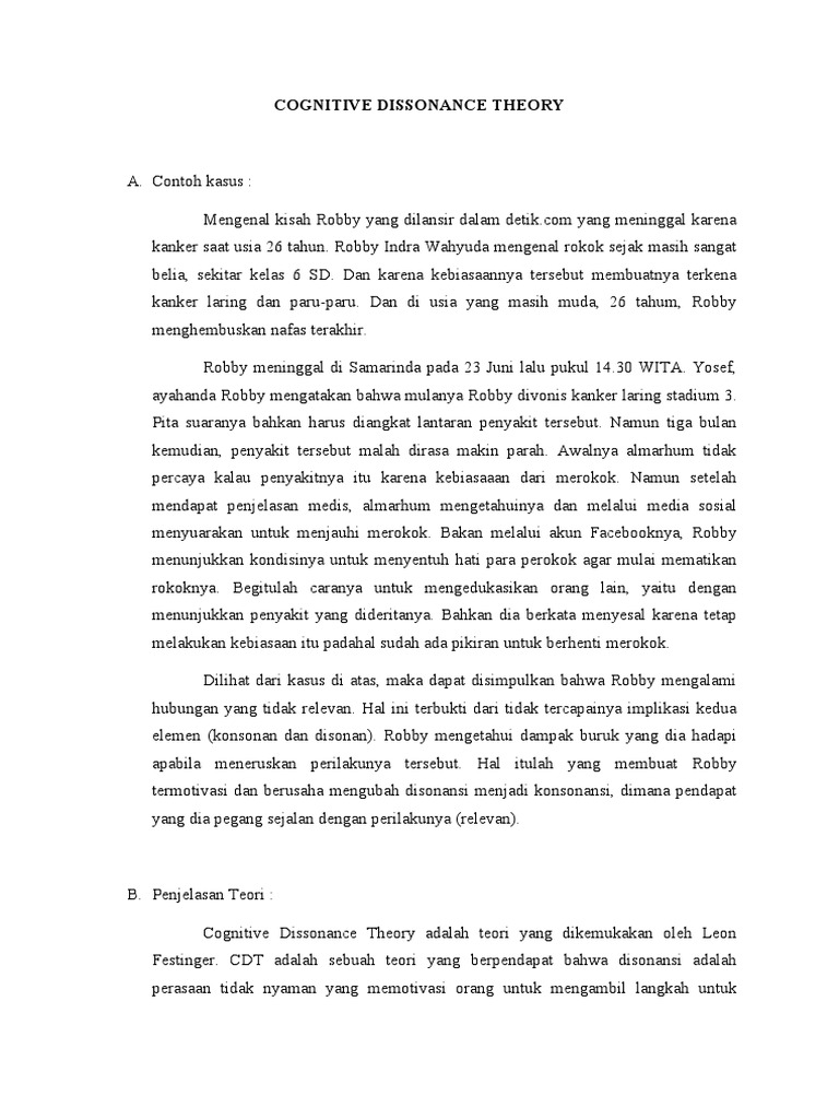 Cognitive Dissonance Theory Contoh Kasus | PDF