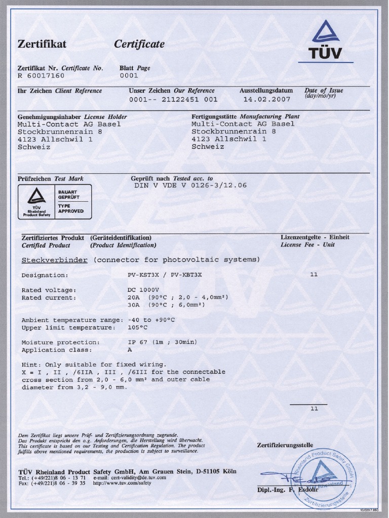 Certification TUV MC3 | PDF