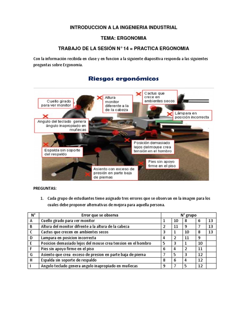 Practica Calificada De Ergonomia Pdf Factores Humanos Y Ergonomía