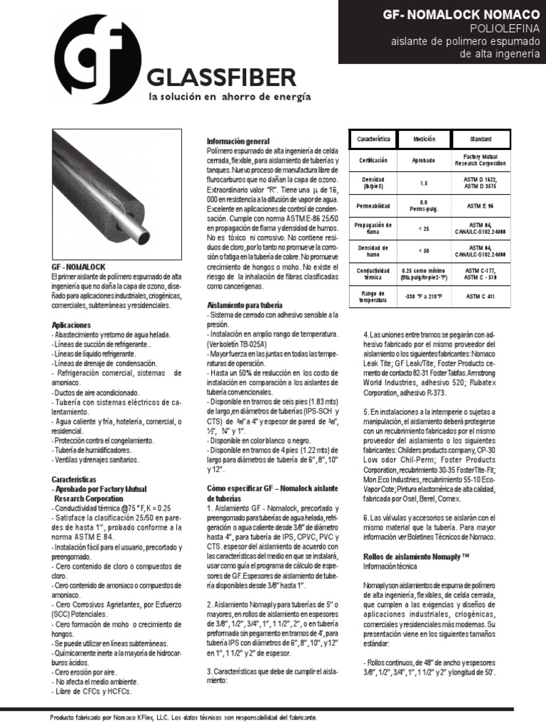 Aislamiento Tuberia Nomalock | PDF | Aislamiento térmico | Tubería (transporte de fluidos)